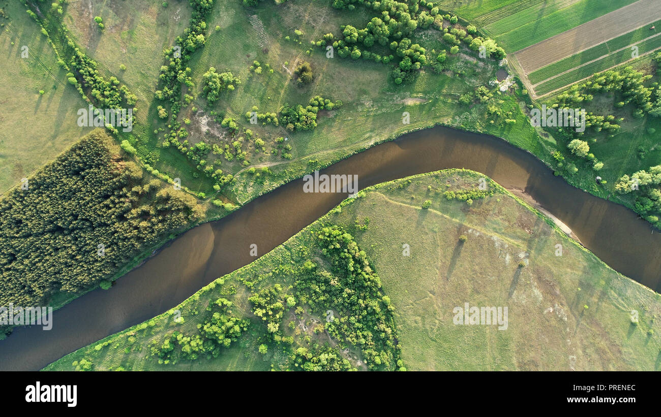 Aerial view of natural river in spring Stock Photo - Alamy