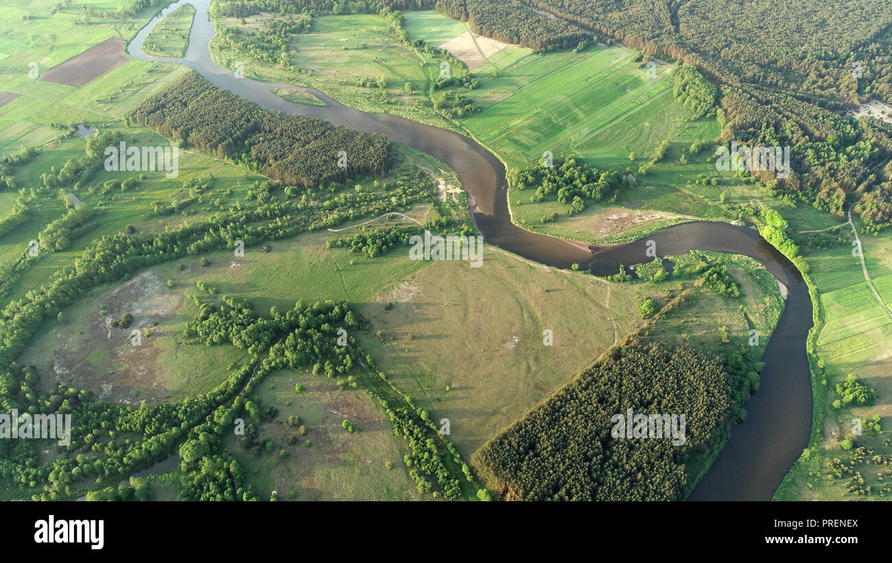 Aerial view of natural river in spring Stock Photo - Alamy