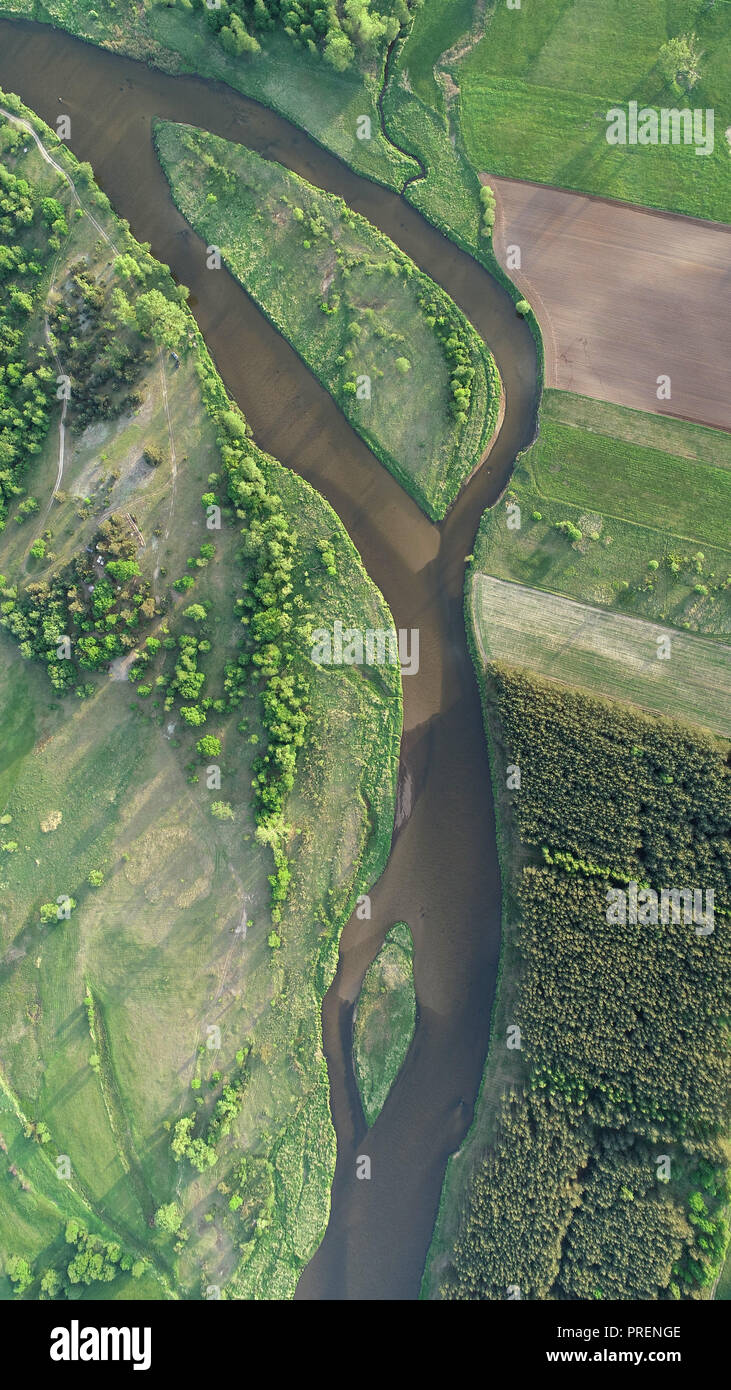 Aerial view of natural river in spring Stock Photo - Alamy