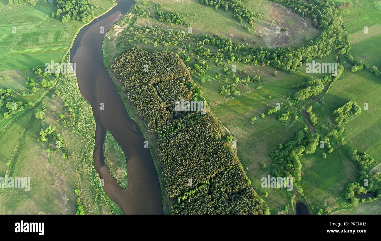Aerial view of natural river in spring Stock Photo - Alamy