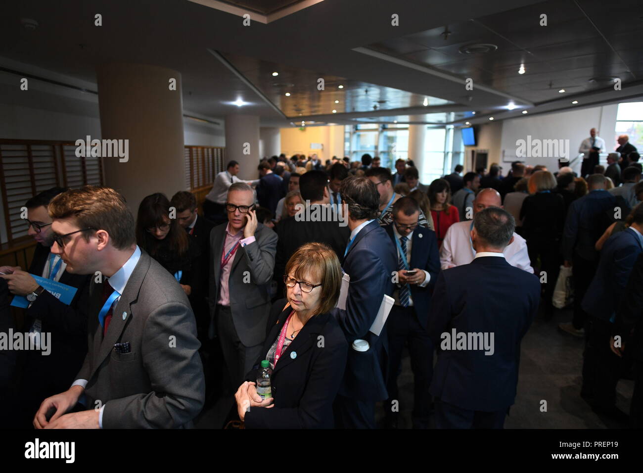A line of delegates waiting to get into the Boris Johnson fringe event ...