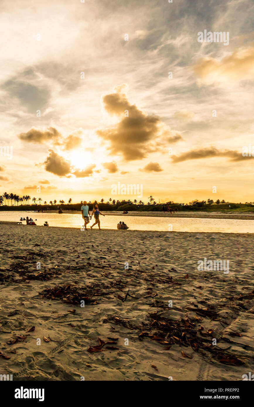 Walking on the beach in a Scenic Tropical Sunset at Maracaipe Beach ...