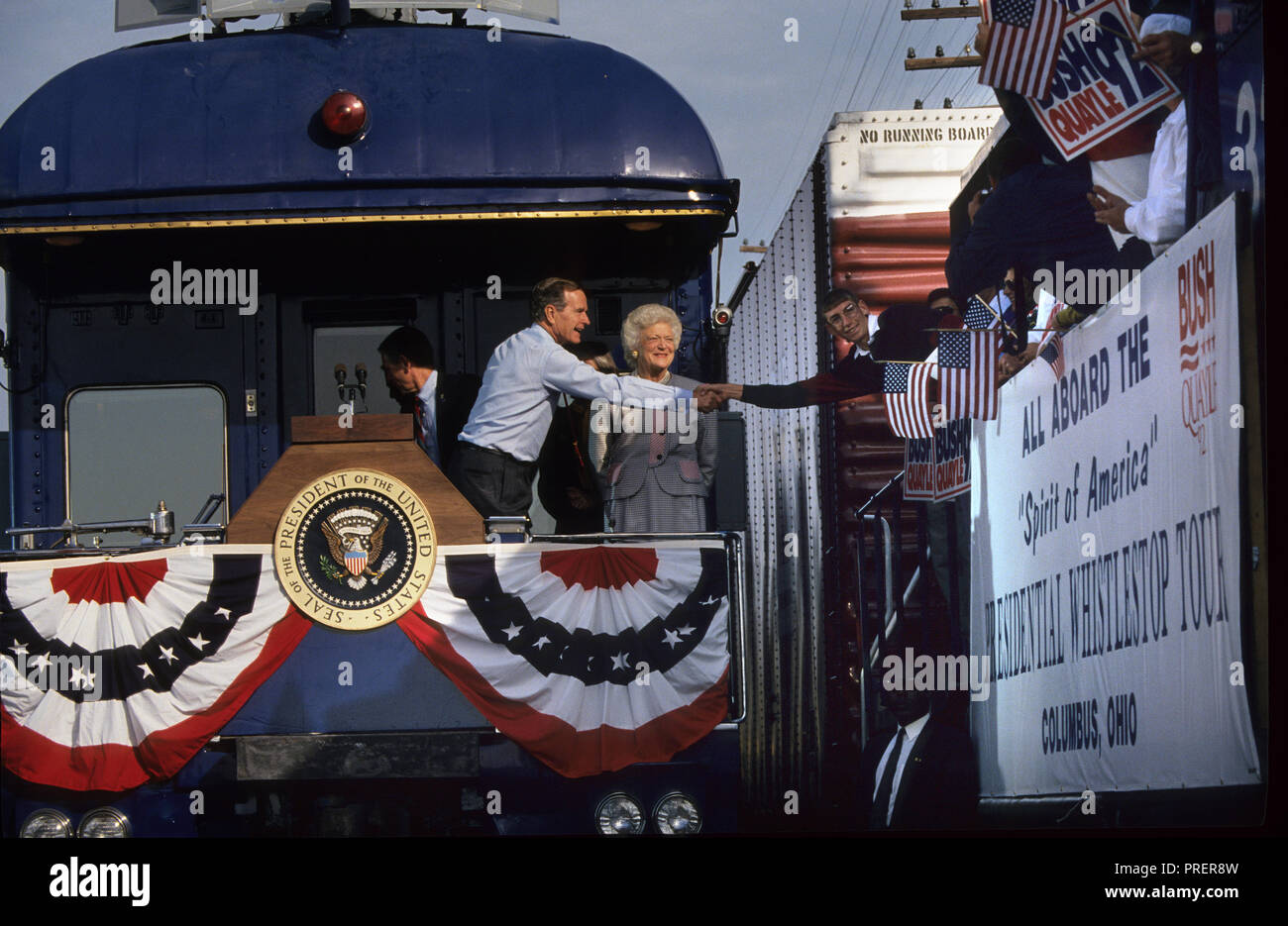 President George W. Bush campaigns on a train trip in October 1992 ...