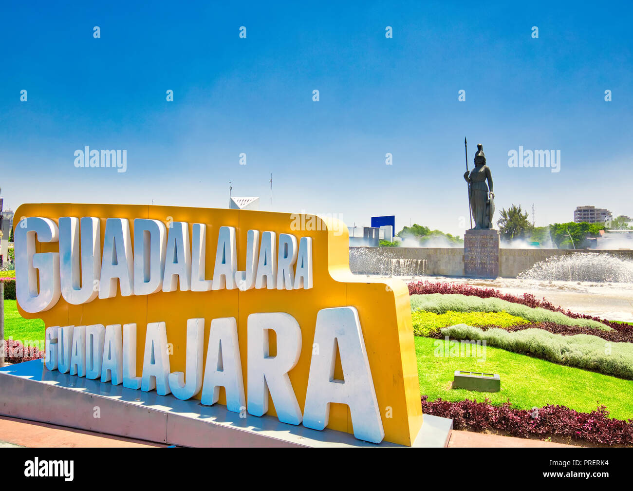 Landmark Minerva monument in Guadalajara historic center Stock Photo ...