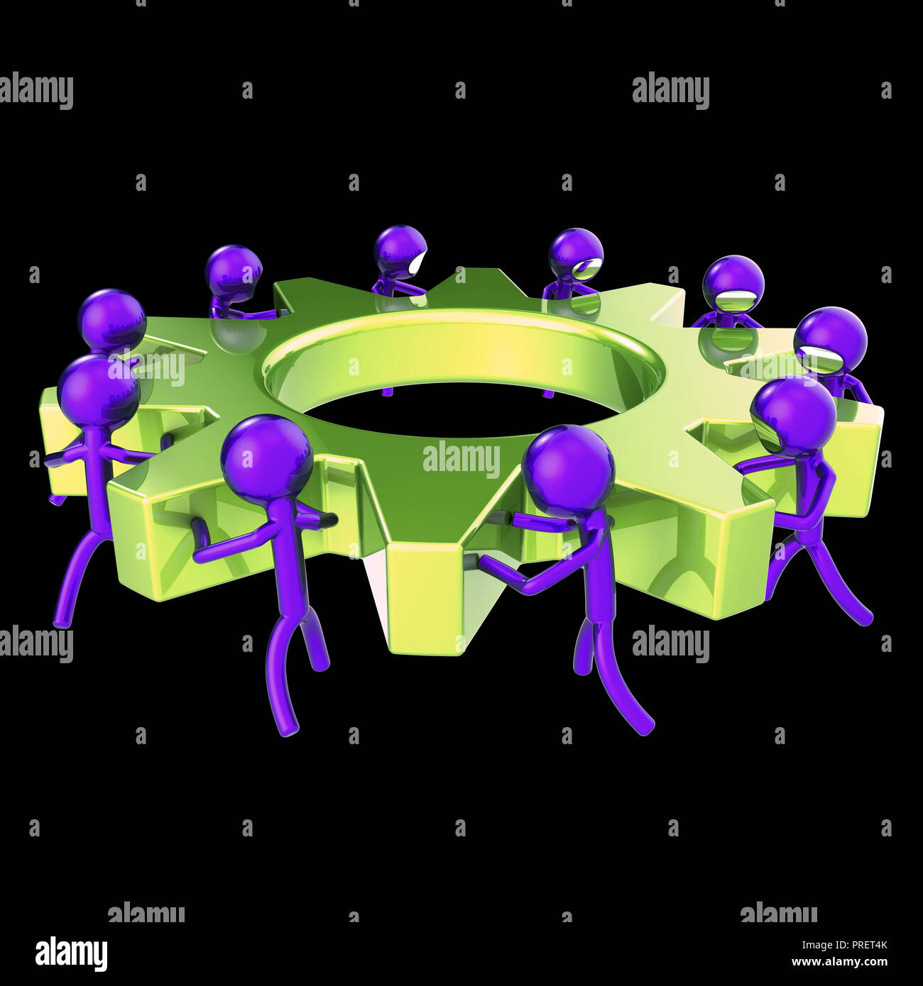 teamwork gearwheel business process characters cogwheel abstract green ...