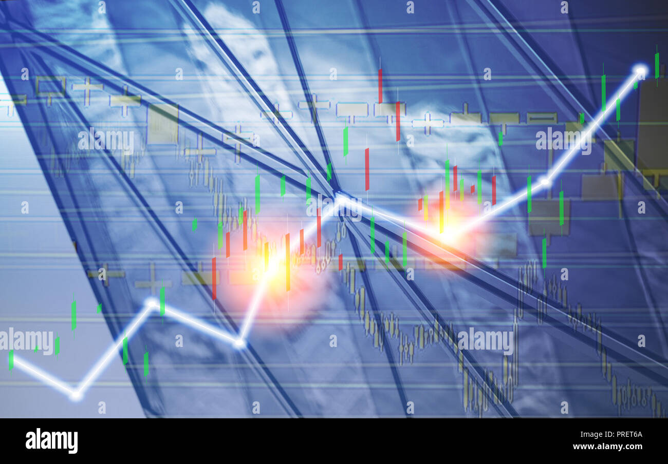 Hong Kong Office buildings with graph index of stock Market (blue bull ...