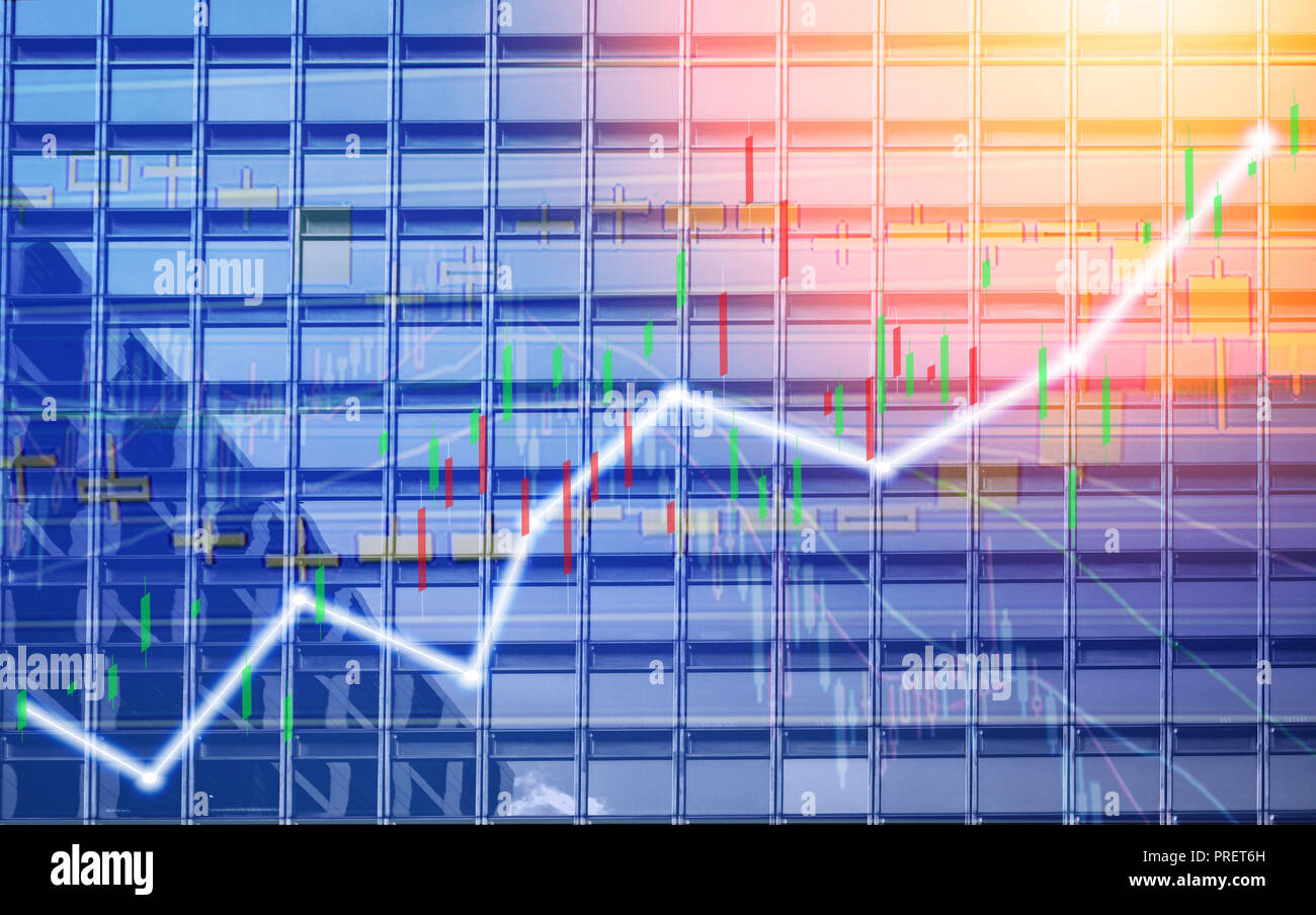 Hong Kong Office buildings with graph index of stock Market (blue bull ...
