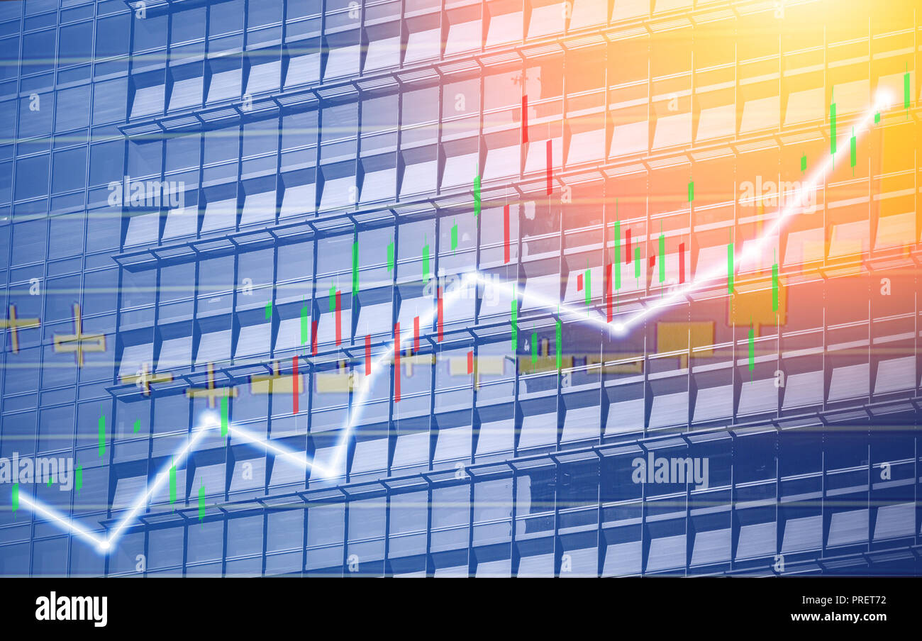 Hong Kong Office buildings with graph index of stock Market (blue bull ...