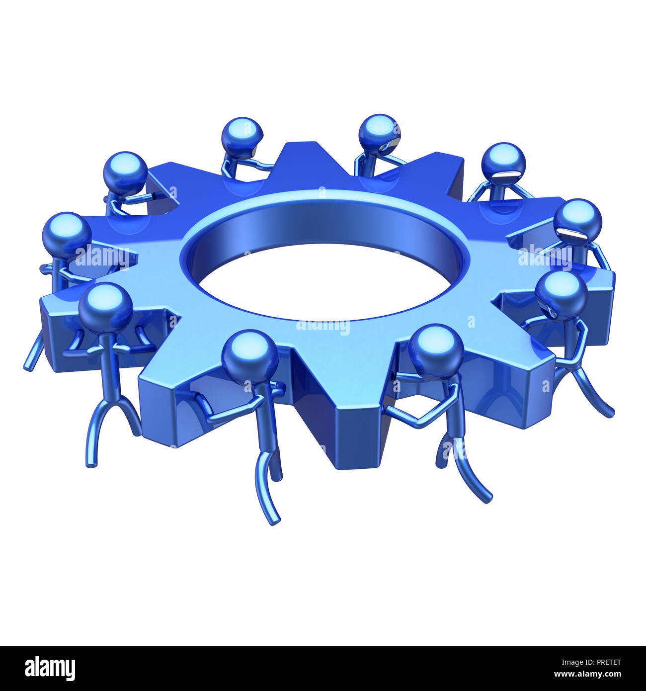 gearwheel gear wheel team work people turning blue cogwheel. worker ...