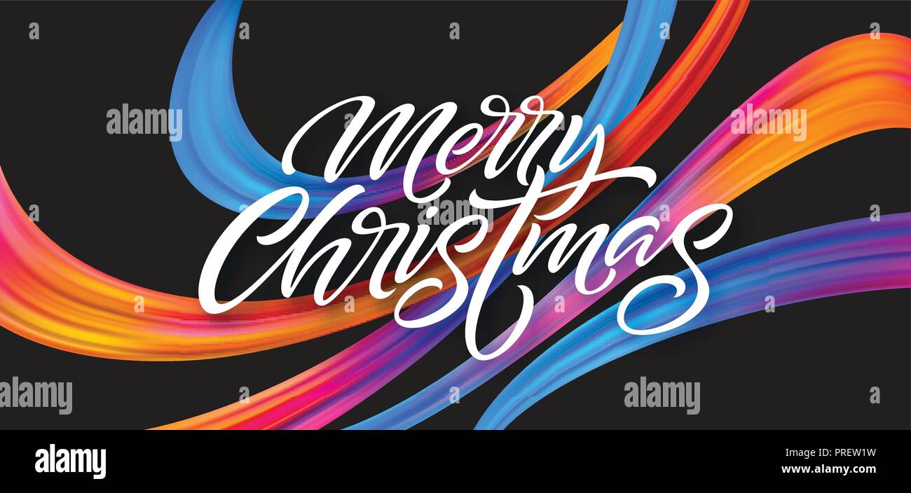 Merry Christmas hand drawn lettering banner design Stock Vector Image ...
