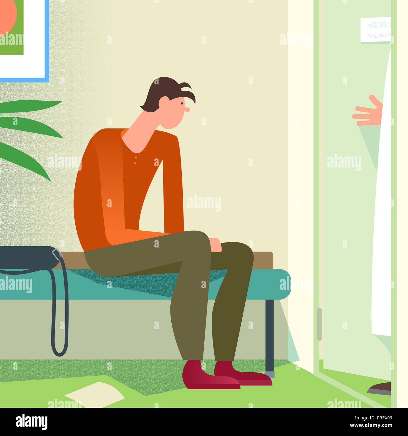 Patient waiting room doctor office. Young man expecting practitioner ...