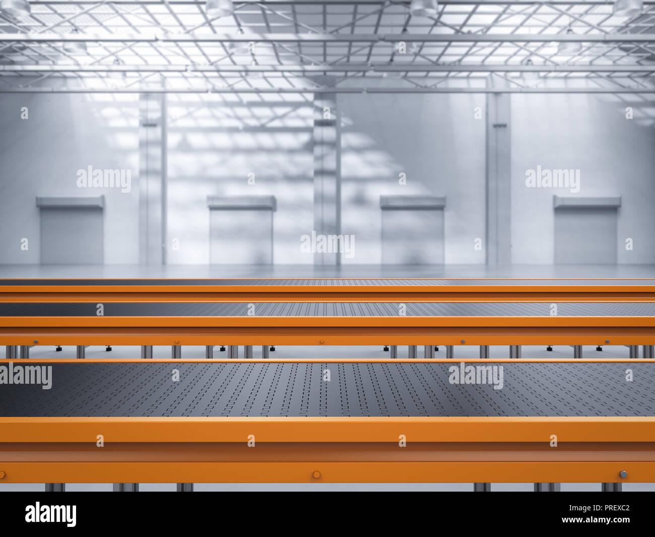 3d rendering empty conveyor line in factory Stock Photo - Alamy