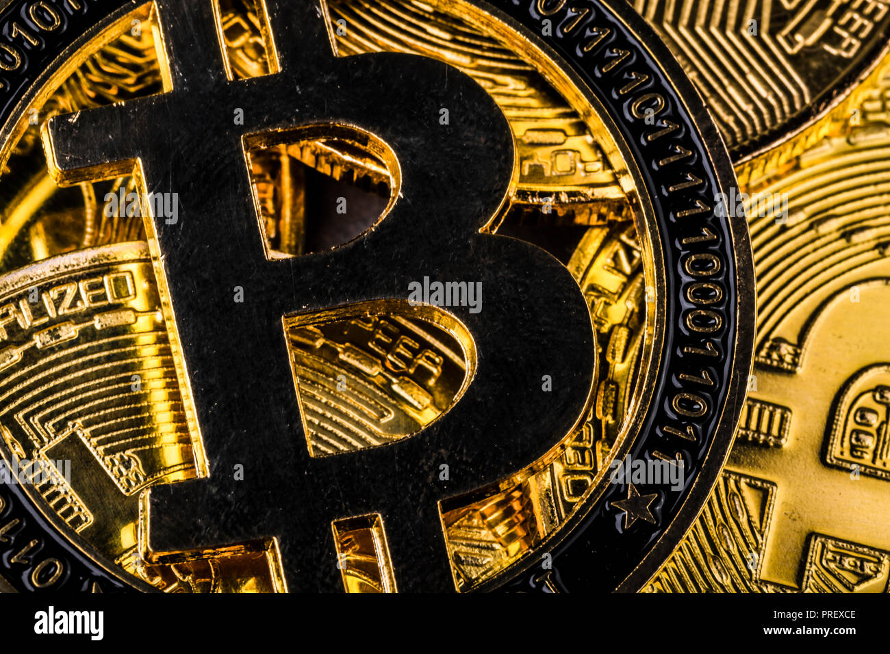 gold bitcoins background image close up, screensaver of cryptocurrency ...