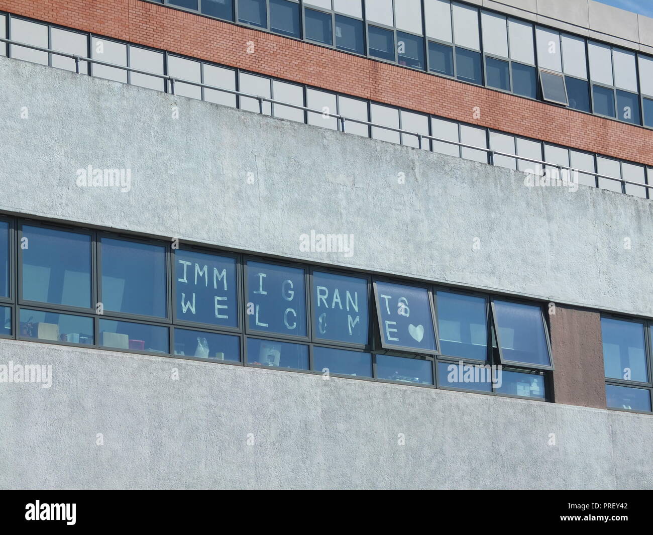 Cut out paper letters on the windows of the Hicks Building, University ...