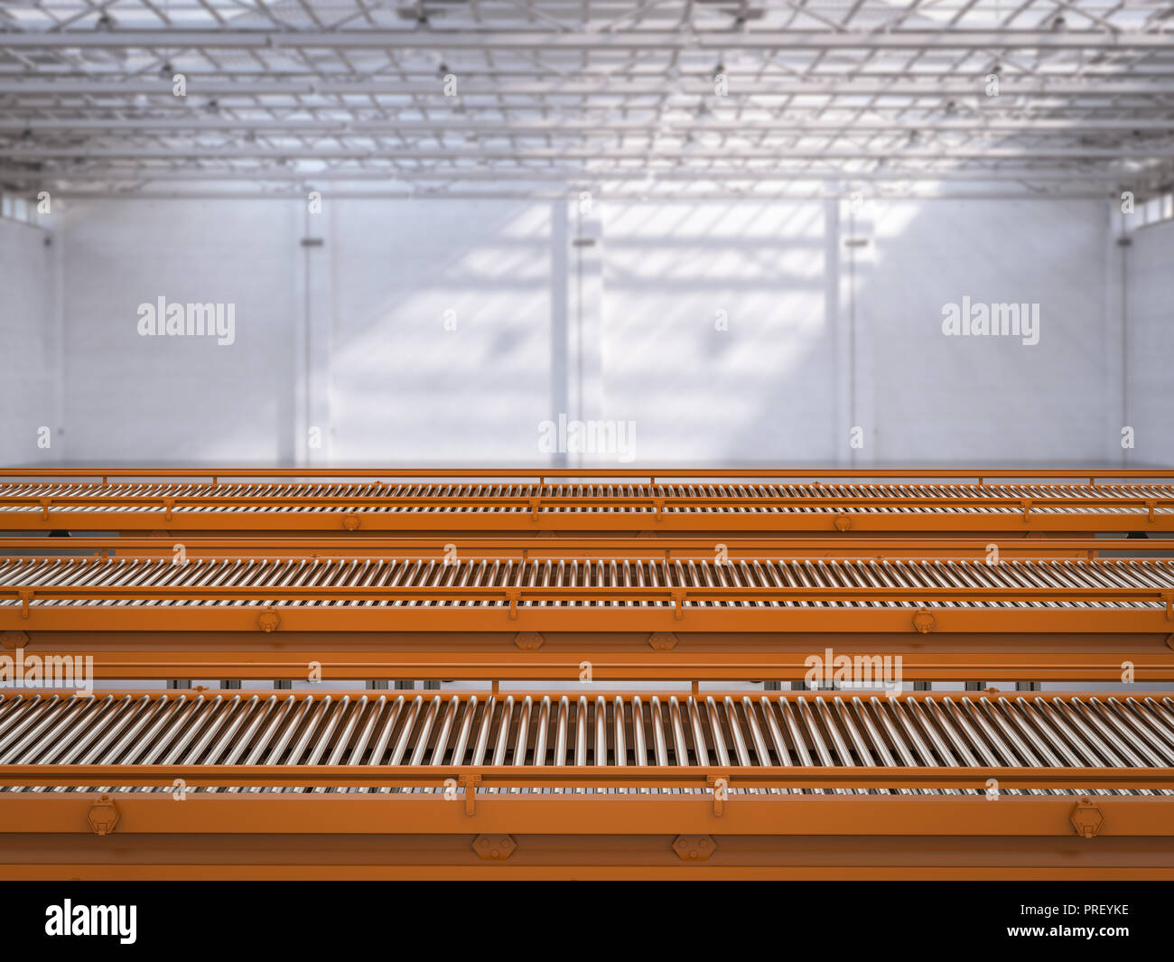 3d rendering empty conveyor line in factory Stock Photo - Alamy