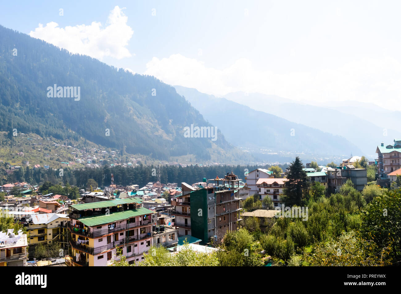 Landscape view of Manali City, Himachal Pradesh, Kullu, India Stock ...