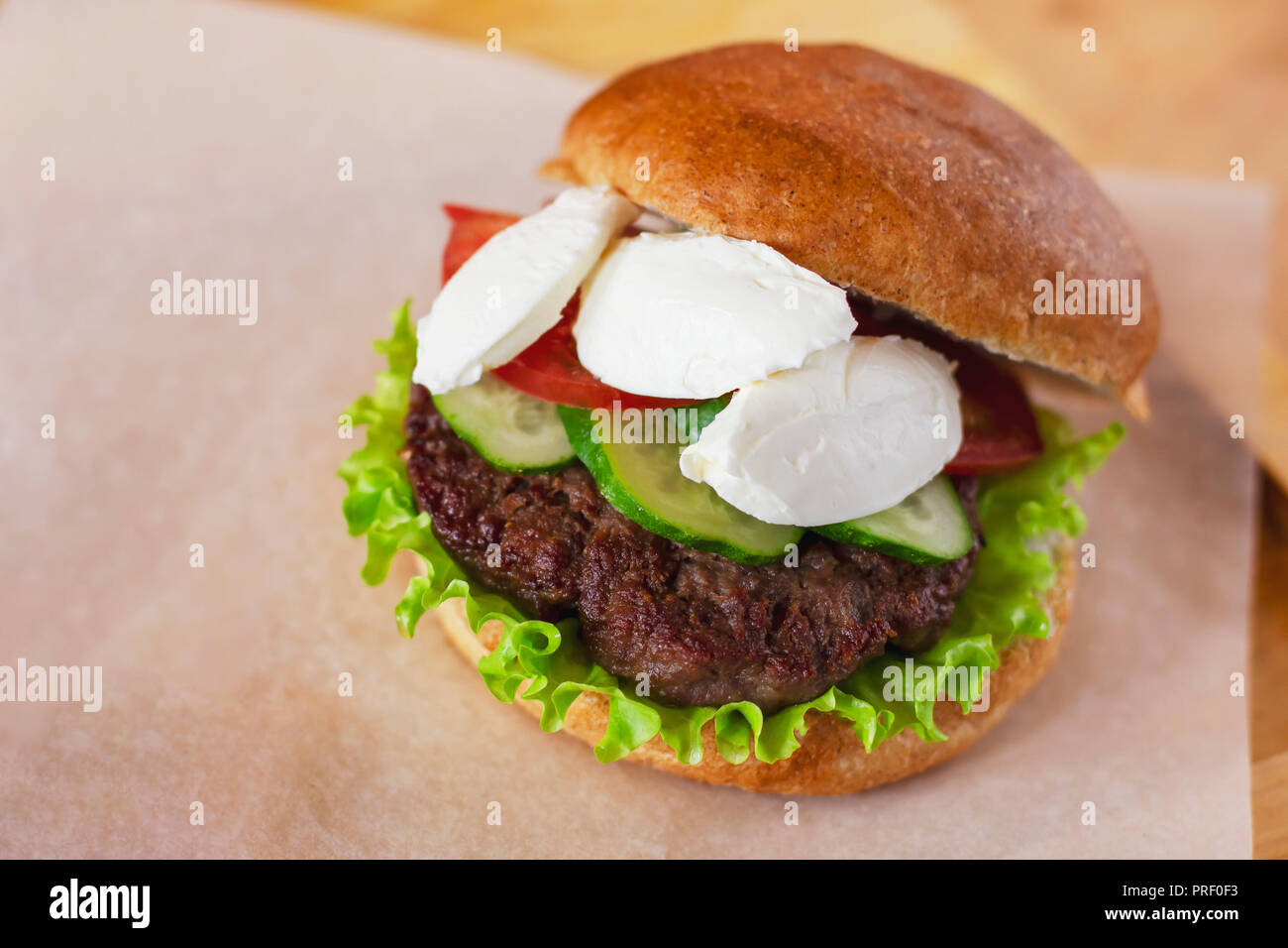 Open Burger with meat and ricotta cheese Stock Photo - Alamy