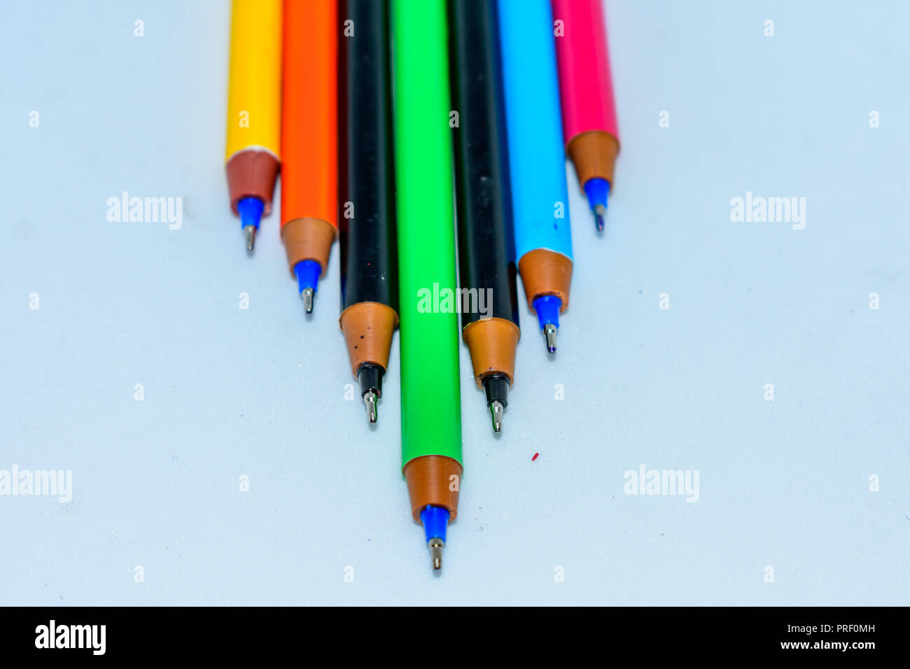 Set of multi-colored pens, tools for writing drawing, isolated on white ...