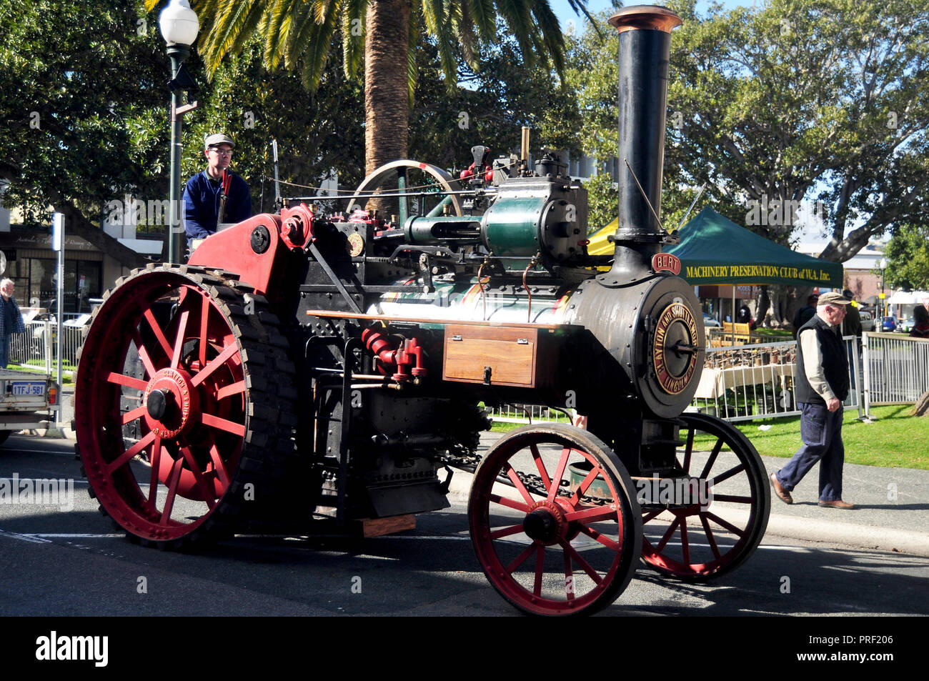 Australian people driving retro small steam locomotive for show ...