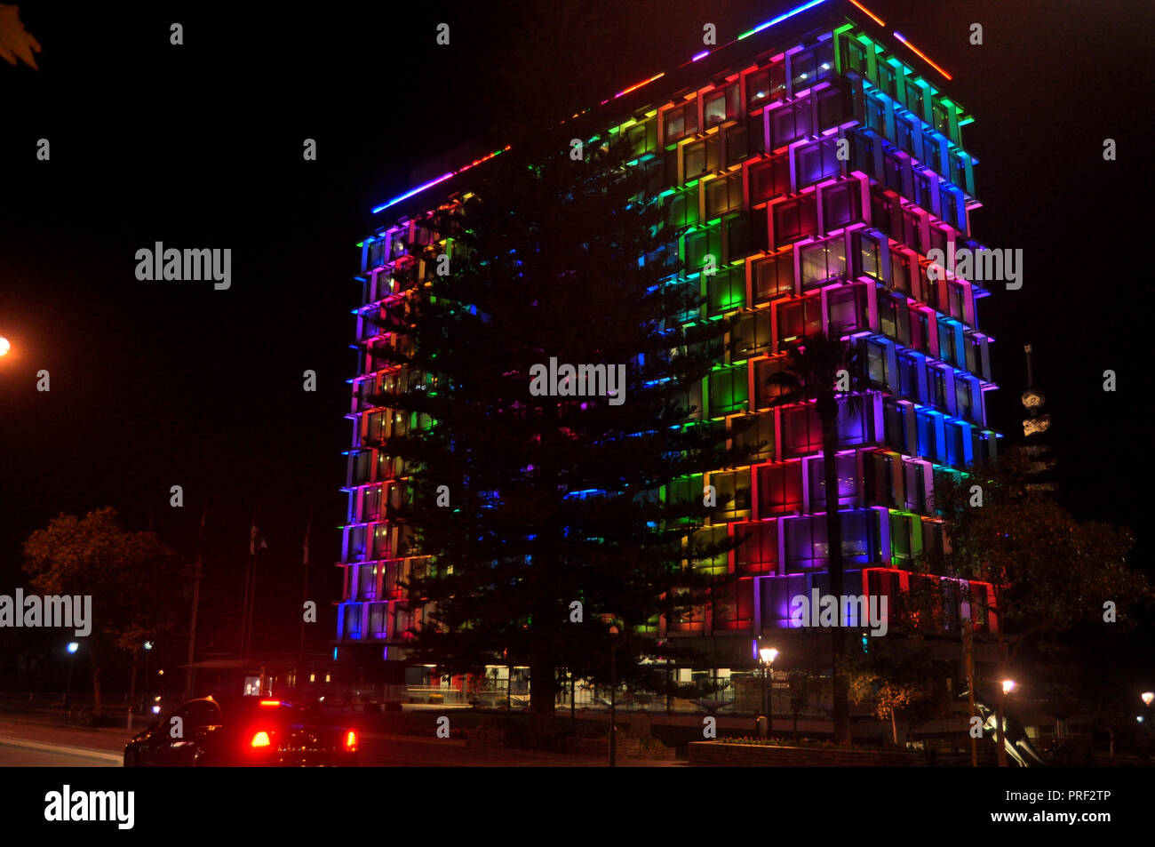 Colorful lighting on building for show people in night time at Hay ...