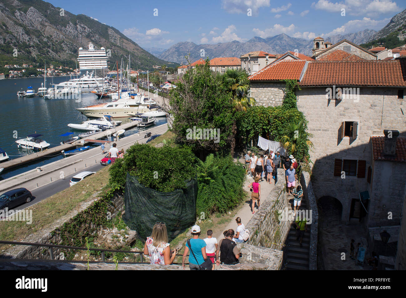 The old town of Kotor, its fortifications and the bay of Kotor ...