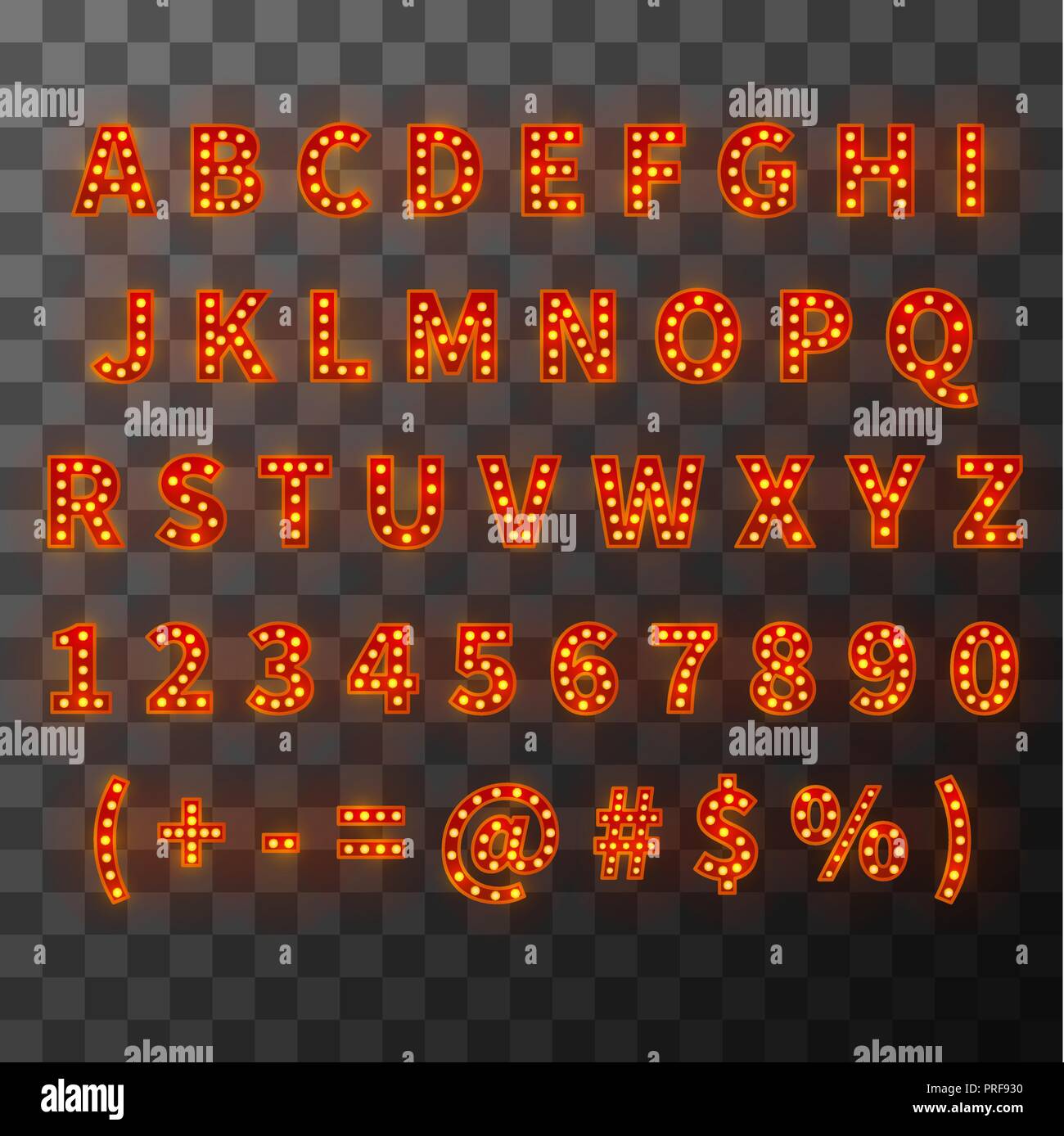 Lighting bulb font, bright alphabet in cabaret style Stock Vector Image ...