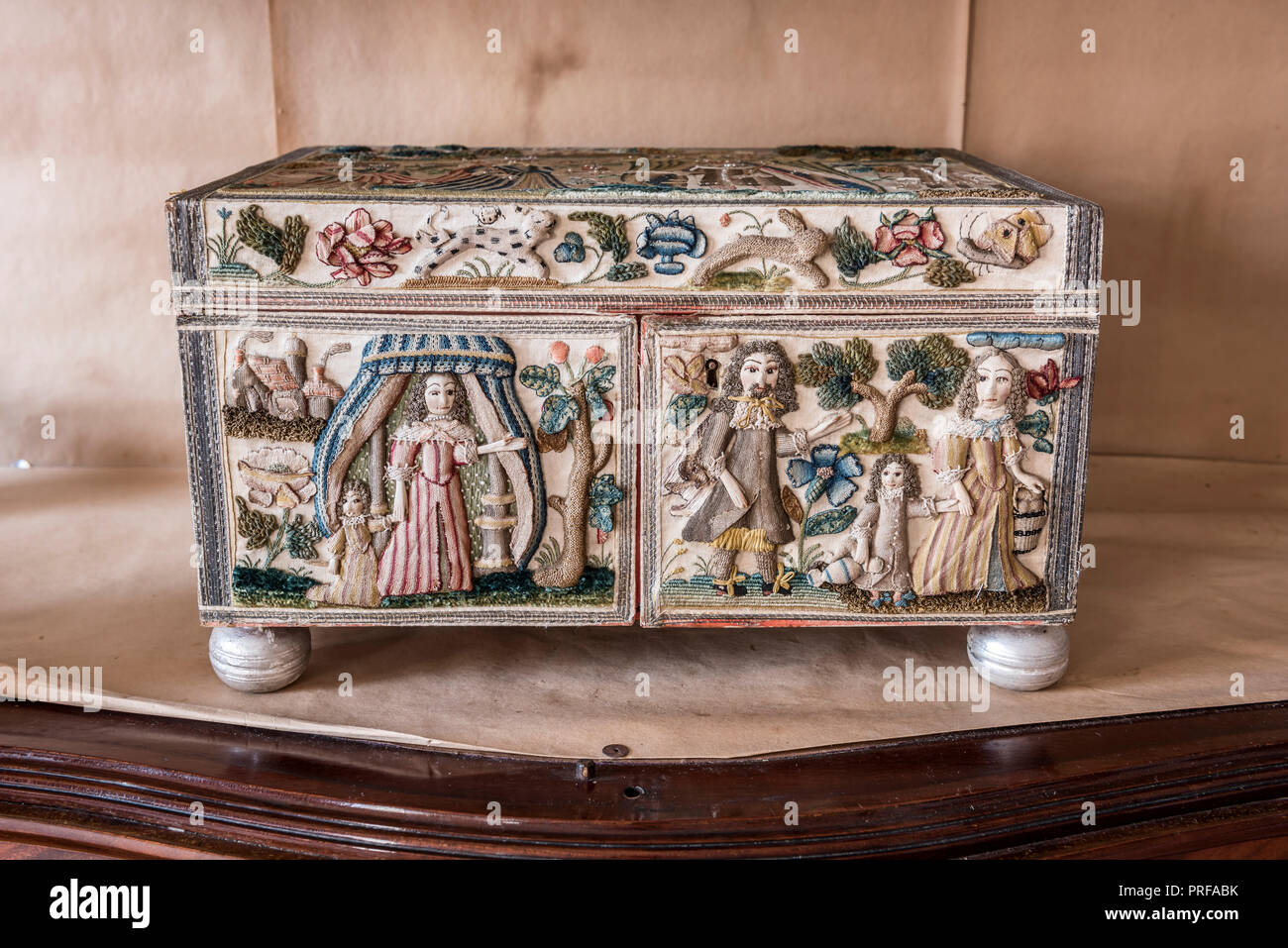Rare 17th century stumpwork box with embroidered decoration Stock Photo ...