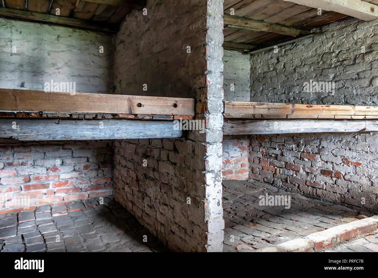 Interior of barrack with Prisoner's beds, bunks inside barrack in ...