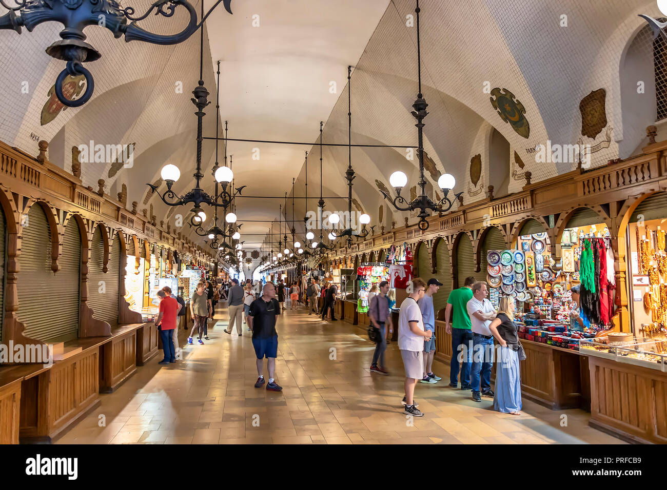 Krakow, Poland June 5, 2018: Interior of gallery of Cloth Hall with ...