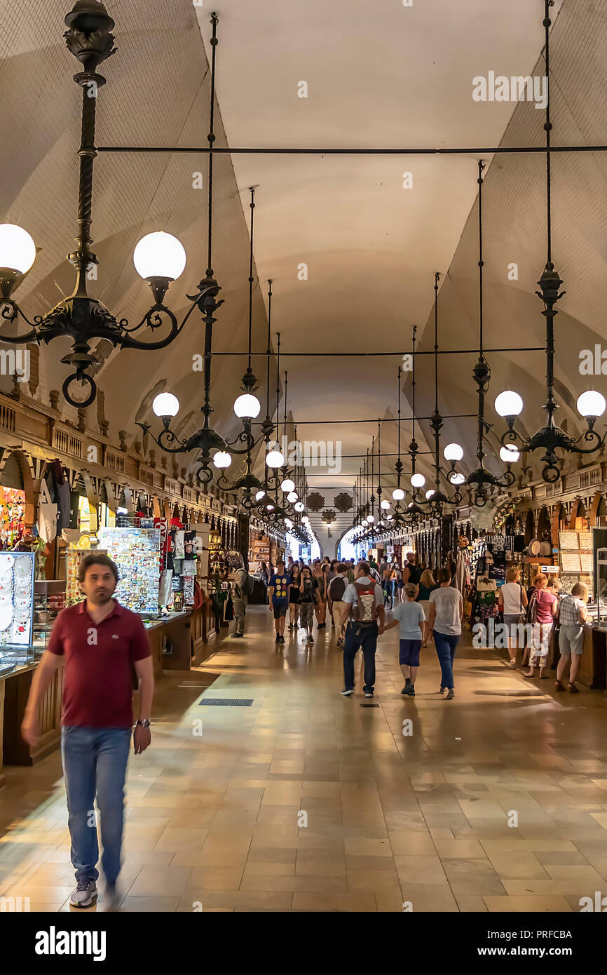 Krakow, Poland June 5, 2018: Interior of gallery of Cloth Hall with ...