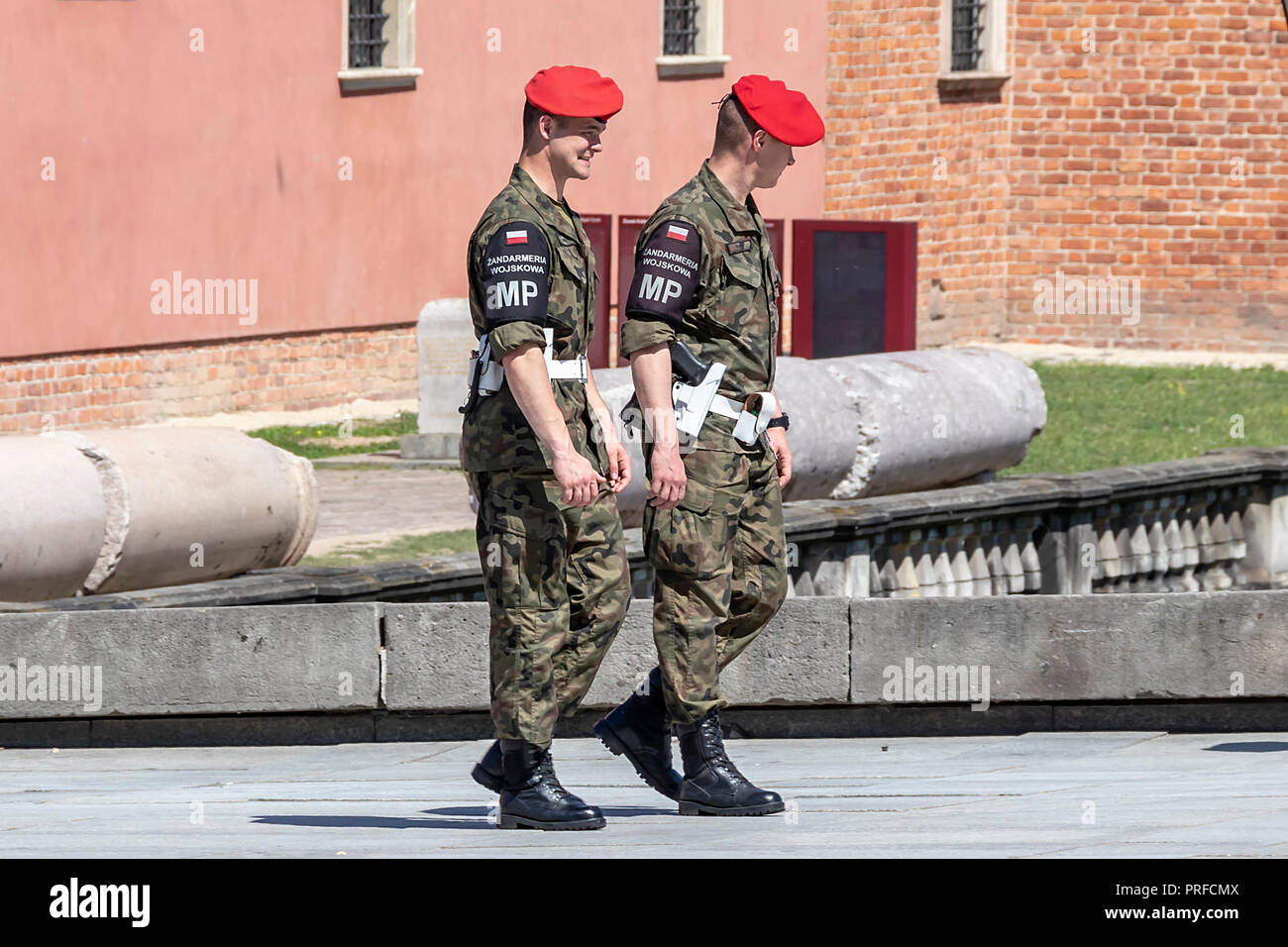 Warsaw, Poland May 31, 2018: Polish Military police soldiers on patrol ...