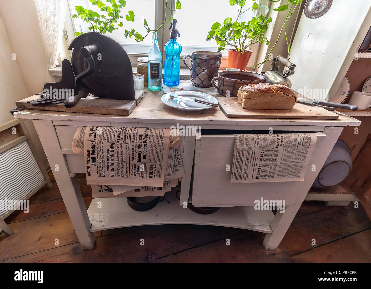 Krakow, Poland - June 3, 2018: Typical kitchen table used in german ...