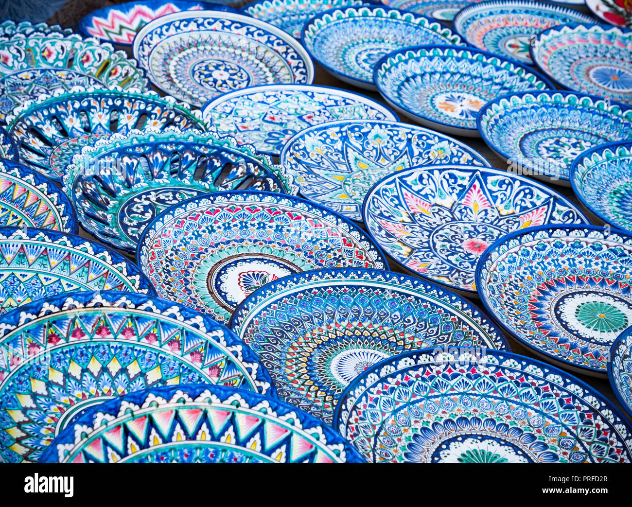 Decorative ceramic plates with traditional uzbekistan ornament on ...