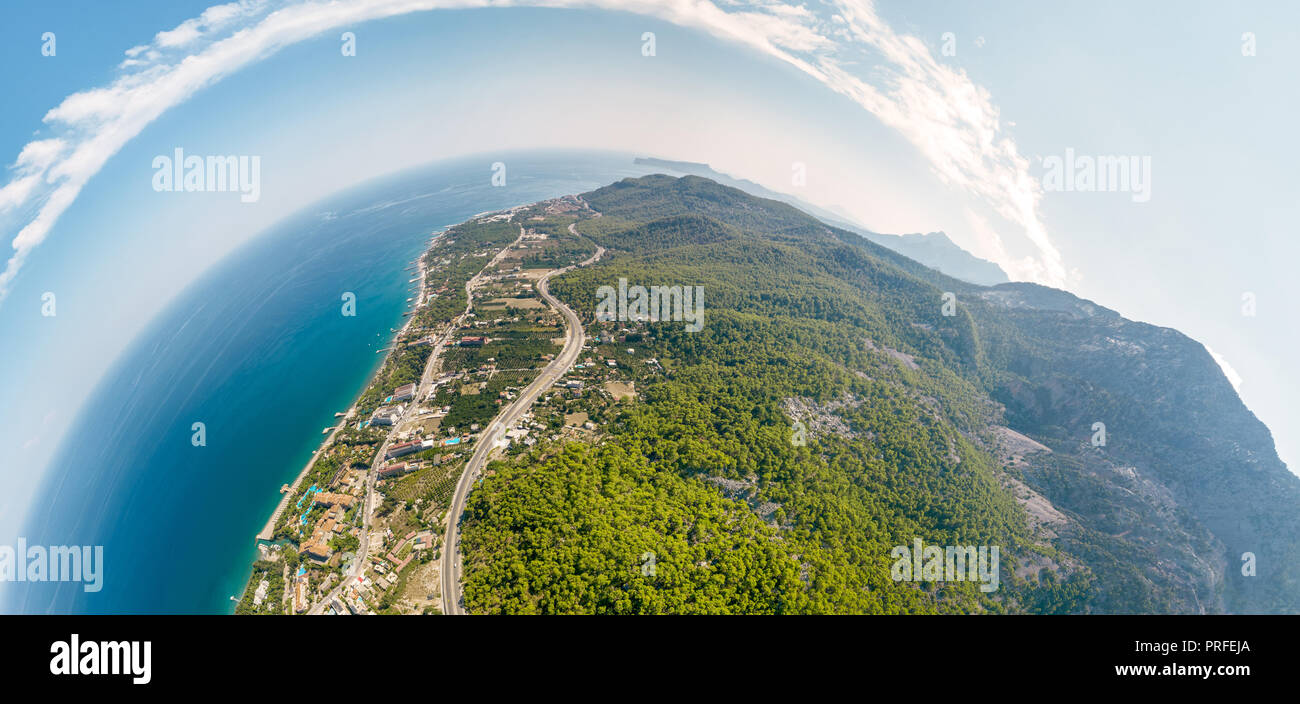 Half of the Spherical Panorama, 180 degrees sea and mountains near ...