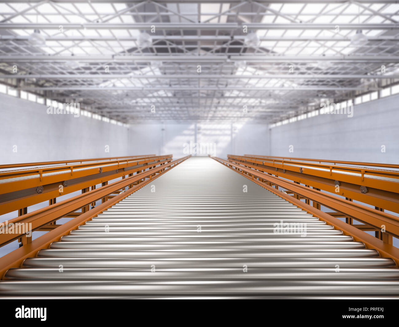 3d rendering empty conveyor line in factory Stock Photo - Alamy