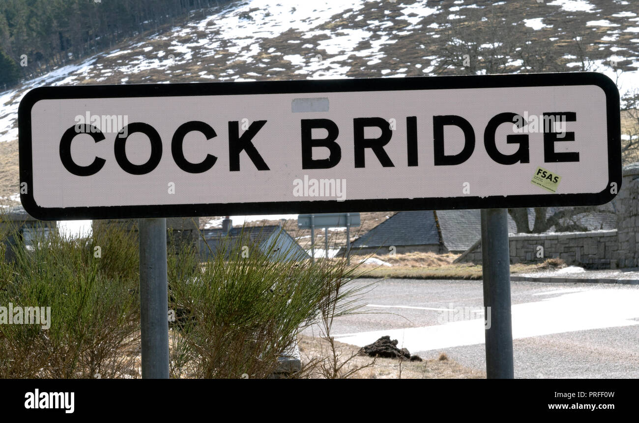 Road sign for the boundary of Cock Bridge, A939, Aberdeenshire ...