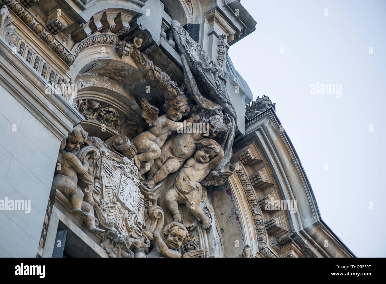 Angels sculpture on the building. Concept of art, history, royal and ...
