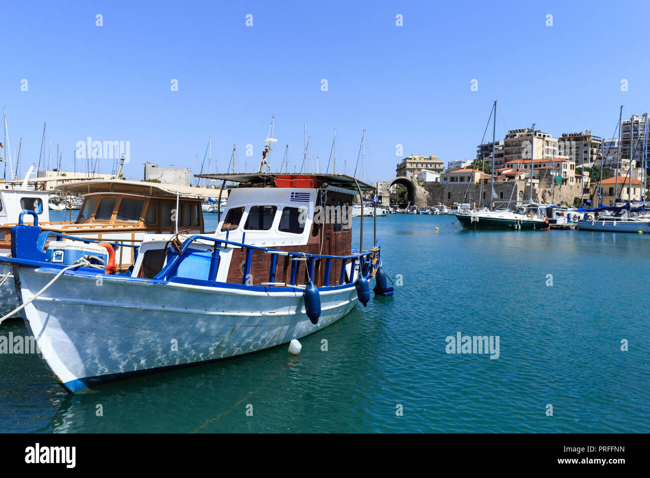 Heraklion port and venetian harbour in island of Crete, Greece Stock ...