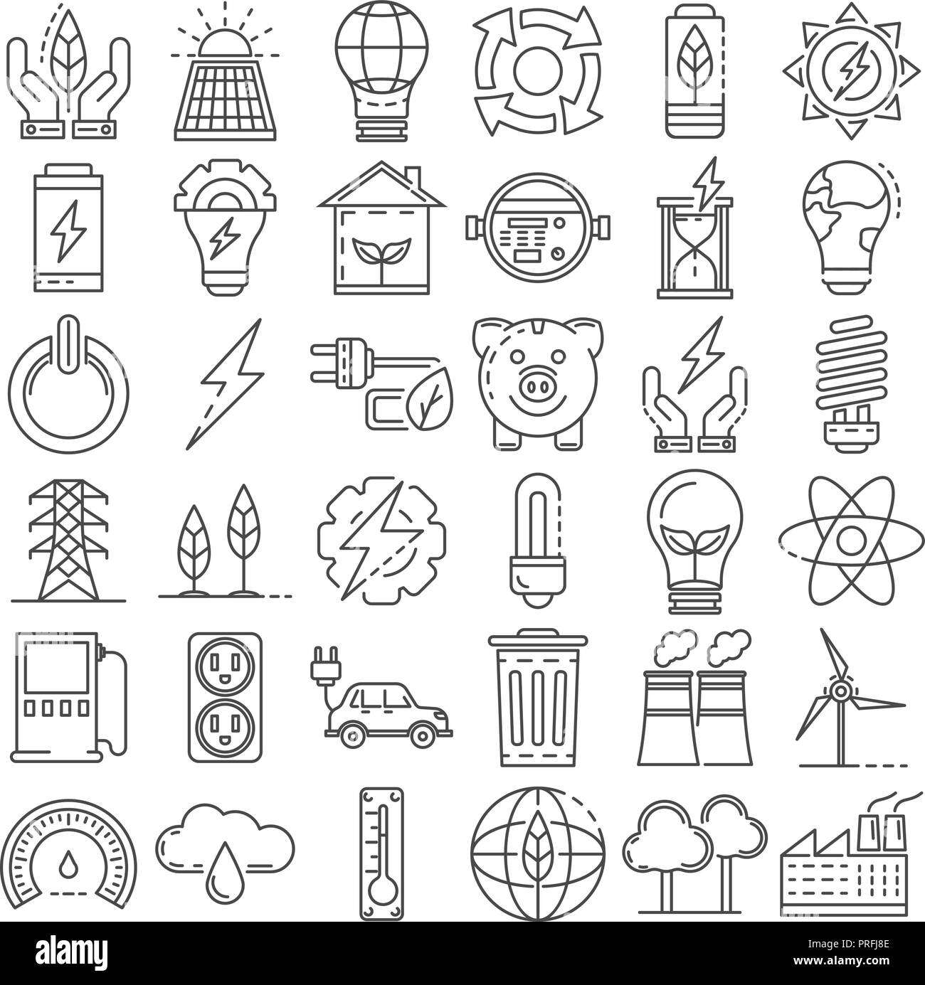 Energy saving icon set, outline style Stock Vector Image & Art - Alamy