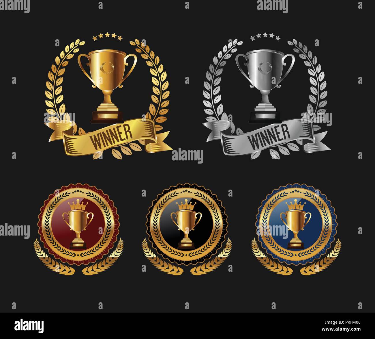 trophy with laurel wreath badge label. vector illustration Stock Vector ...