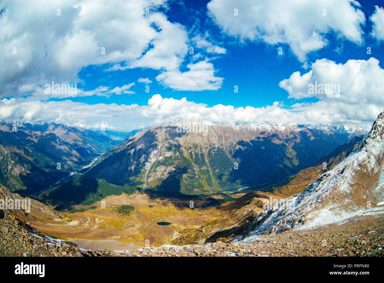 Aerial view from the drone. Summer mountain landscapes of Karachay ...