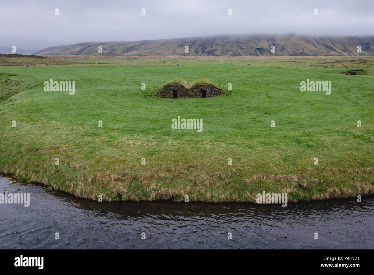 Turf cellars in Keldur Turf House museum in south part of Iceland Stock ...