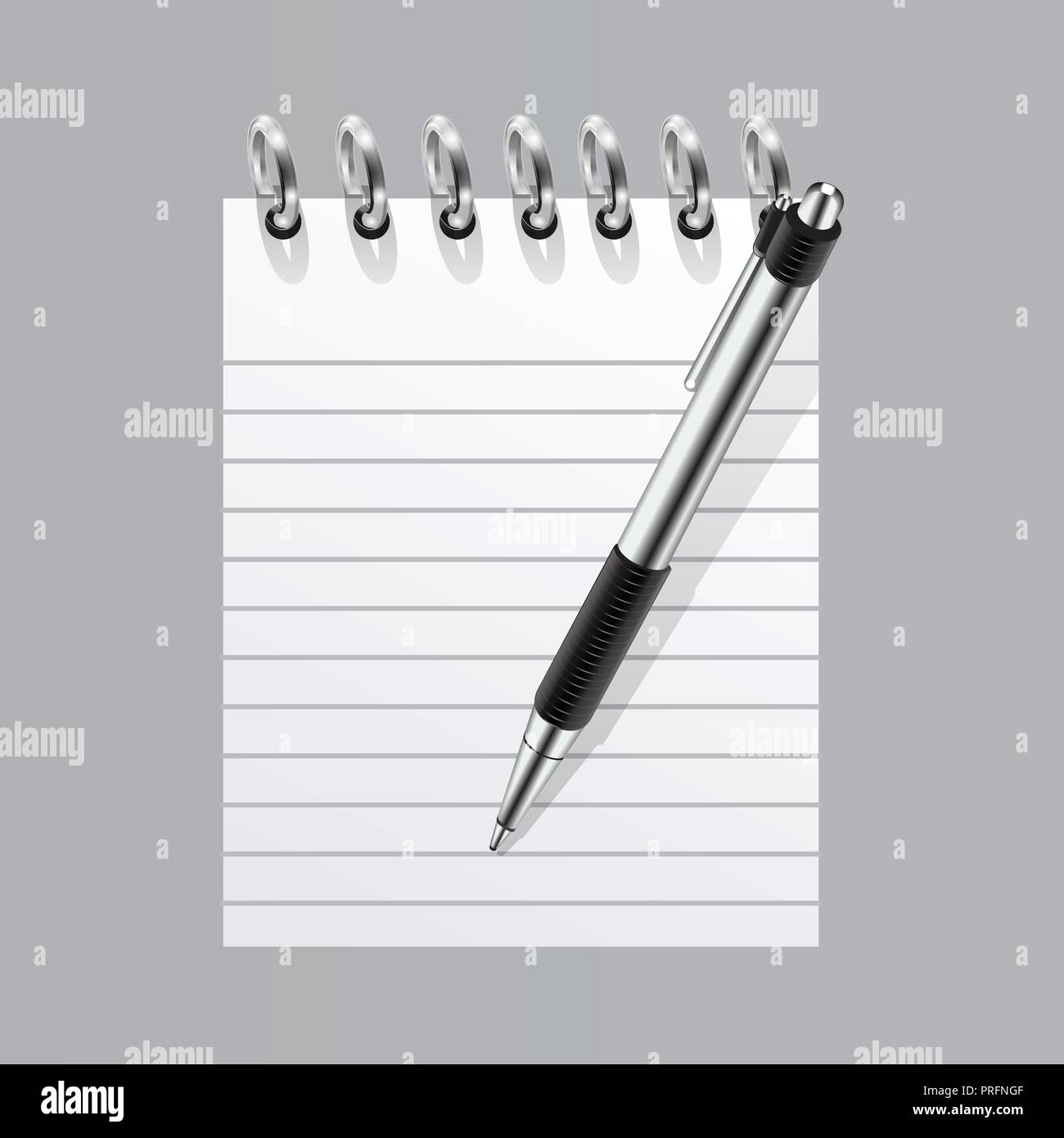 Realistic blank spiral notepad and pen symbol. vector Illustration ...