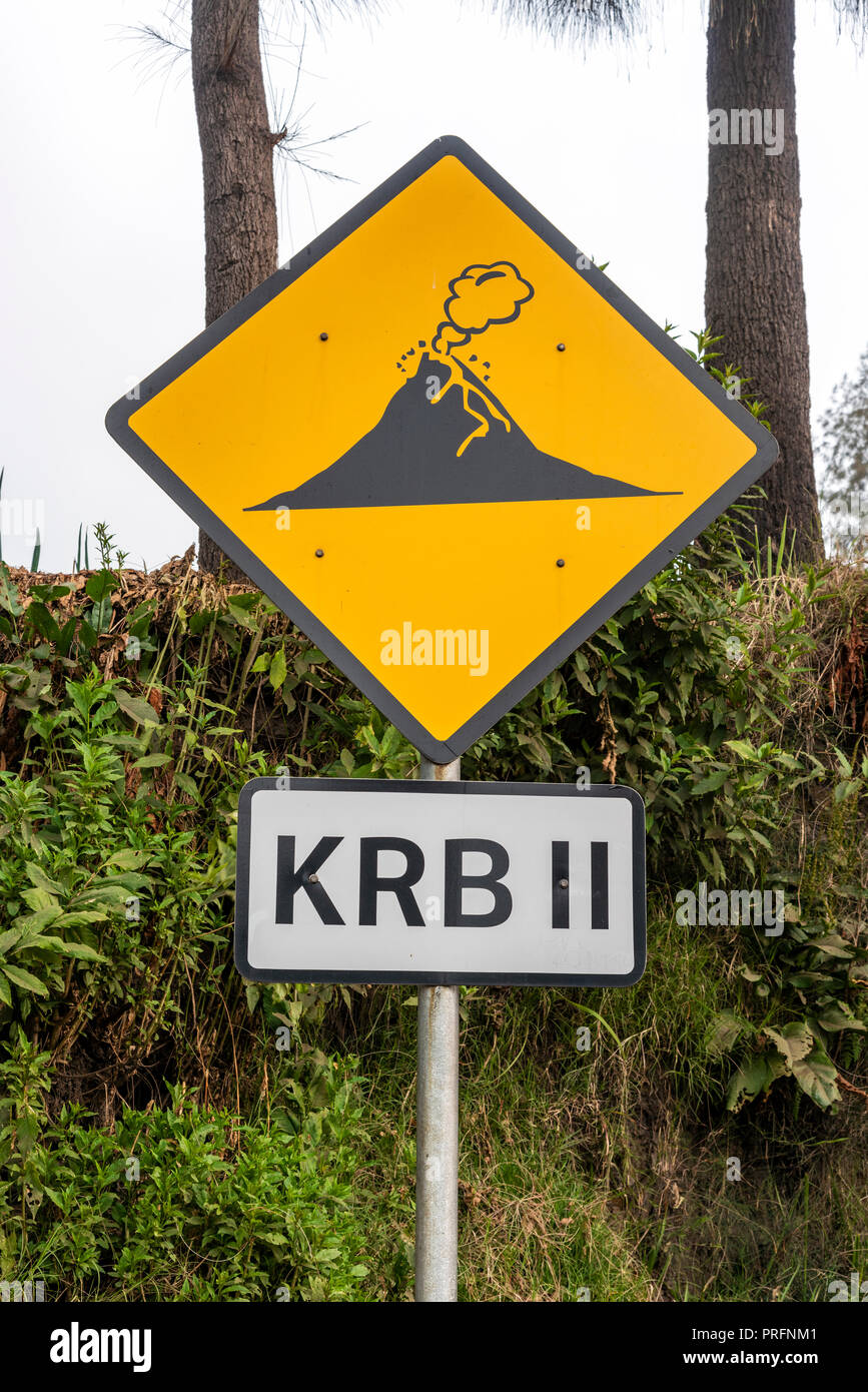 Volcano evacuation sign, Mount Bromo, Java, Indonesia Stock Photo - Alamy