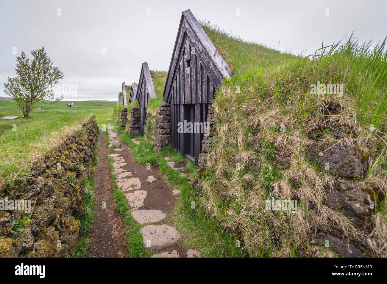 Historical farm buildings in Keldur Turf House museum in south part of ...