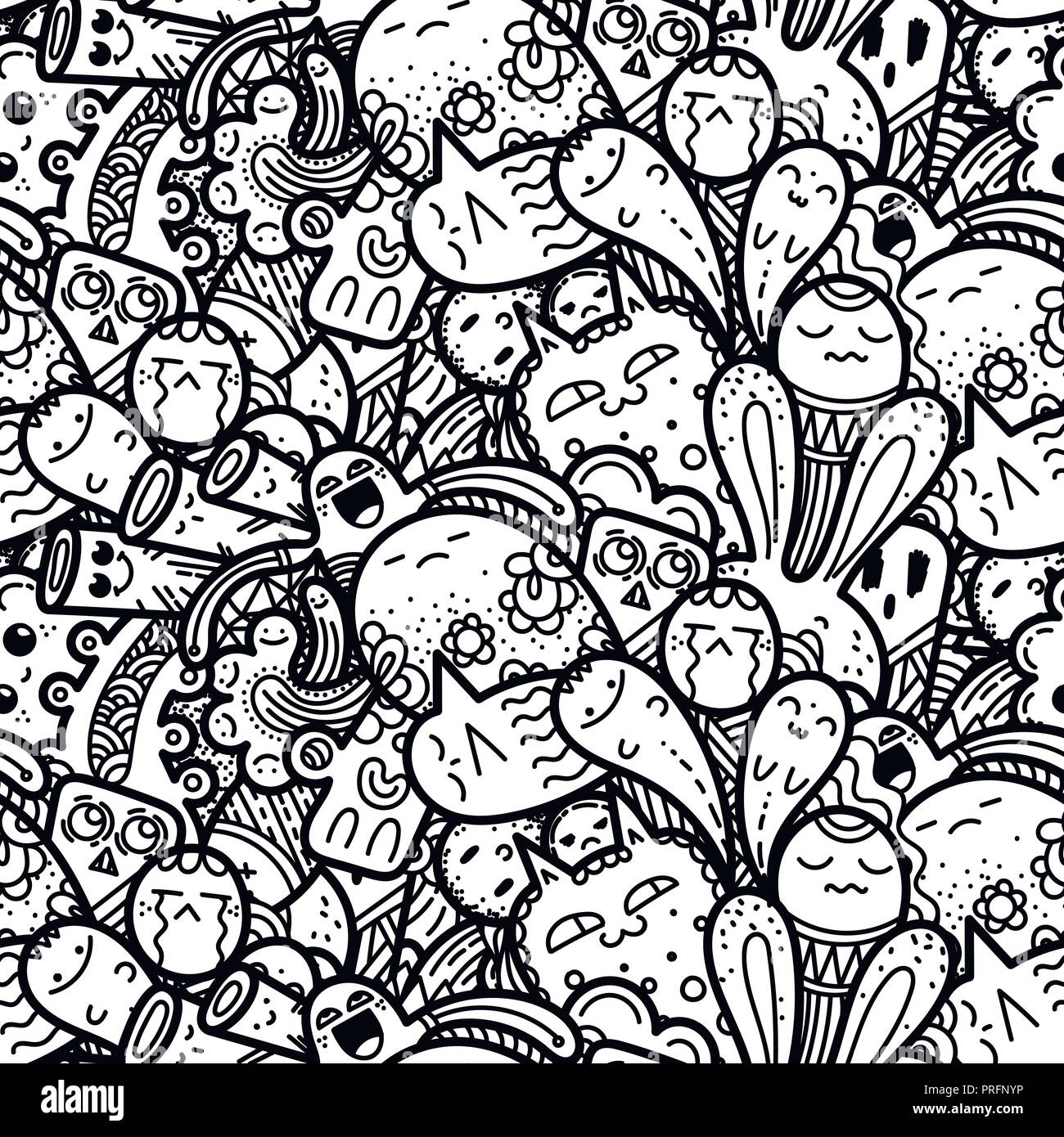 Funny doodle monsters seamless pattern for prints, designs and coloring ...
