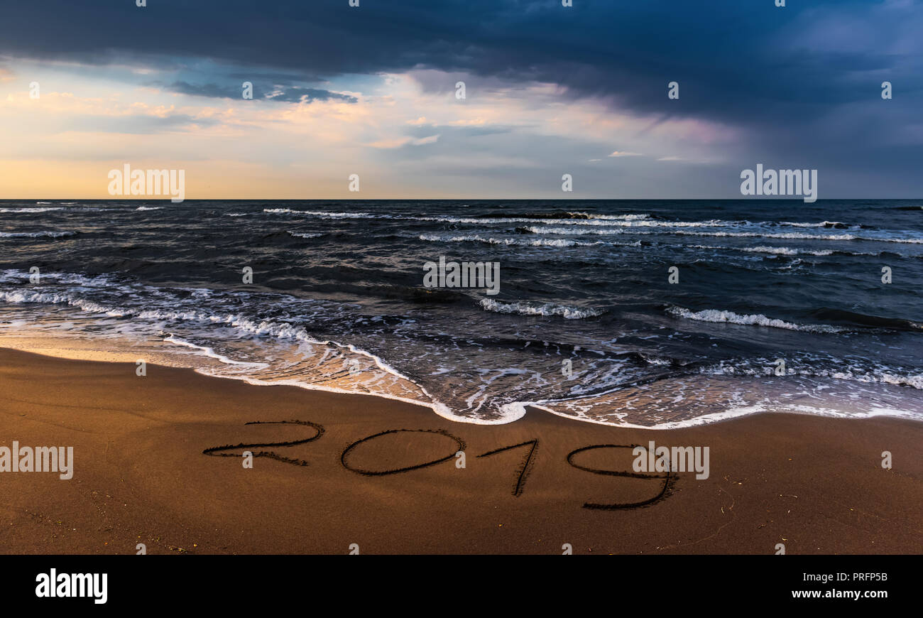 Amazing colorful sky over sea, empty beach Stock Photo - Alamy