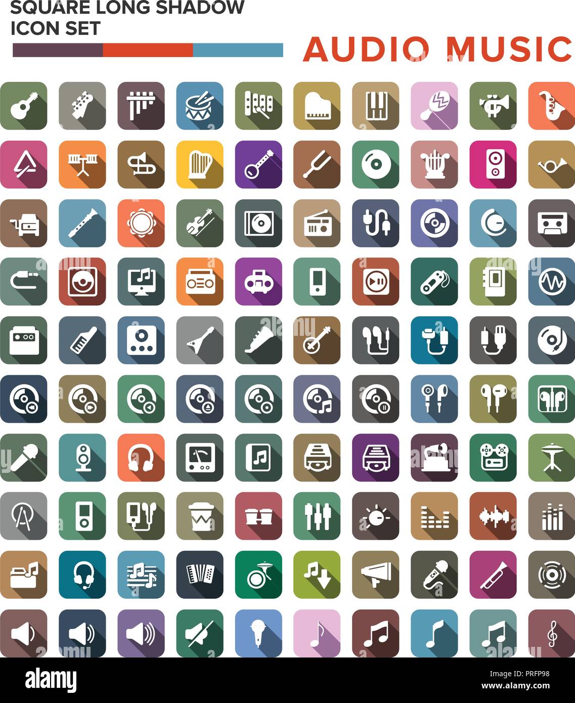 Set of Audio music icons in flat design with long shadows Stock Vector ...