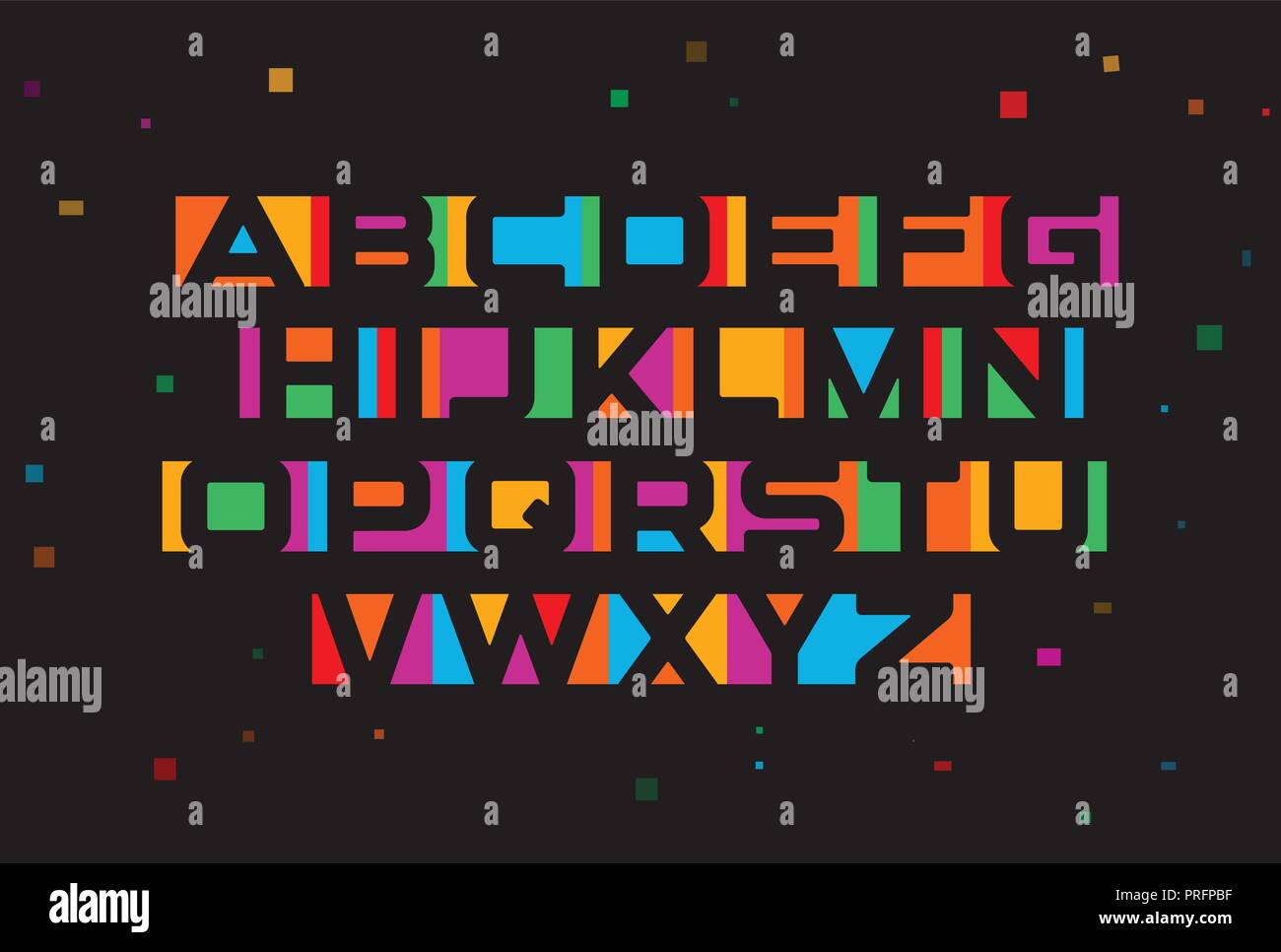 Colored vector font. Geometric negative space alphabet. Colorful ...