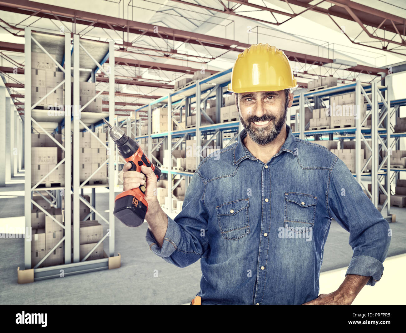 handyman at work in classic warehouse Stock Photo - Alamy